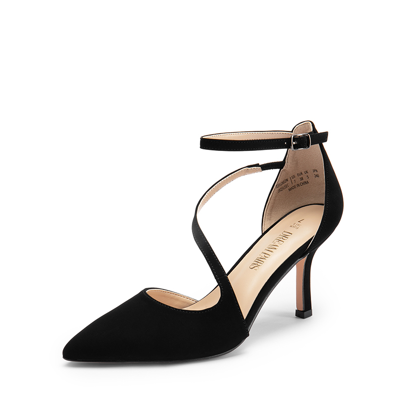 BLACK PU Pointed Toe Ankle-Strap Stiletto High Heels-DREAM PAIRS