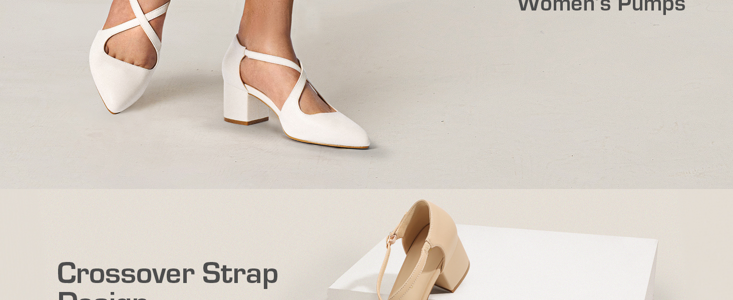 WHITE PU Criss-Cross 2-Inch Chunky Heel Pumps-DREAM PAIRS