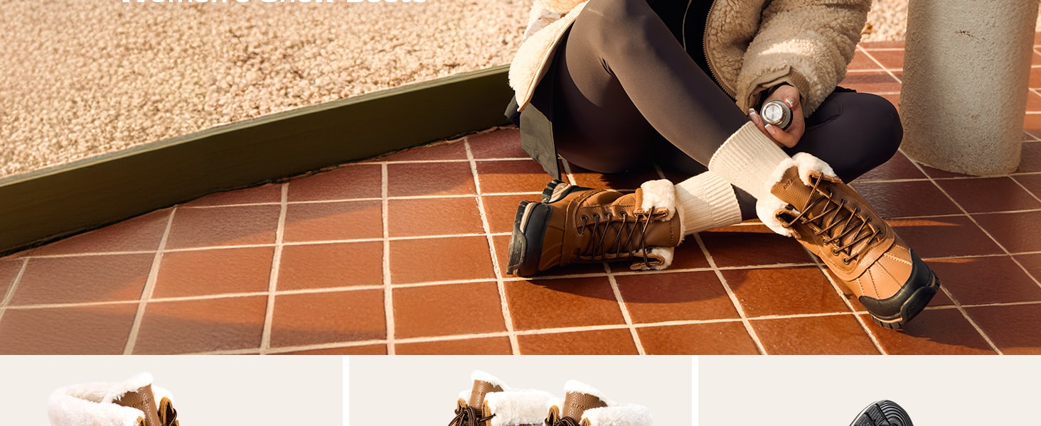 CHESTNUT Women’s Foldable Lace-Up Winter Snow Boots