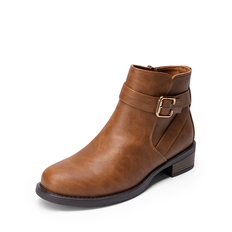 BLACK PU Comfortable Low Heel Ankle Boots-DREAM PAIRS