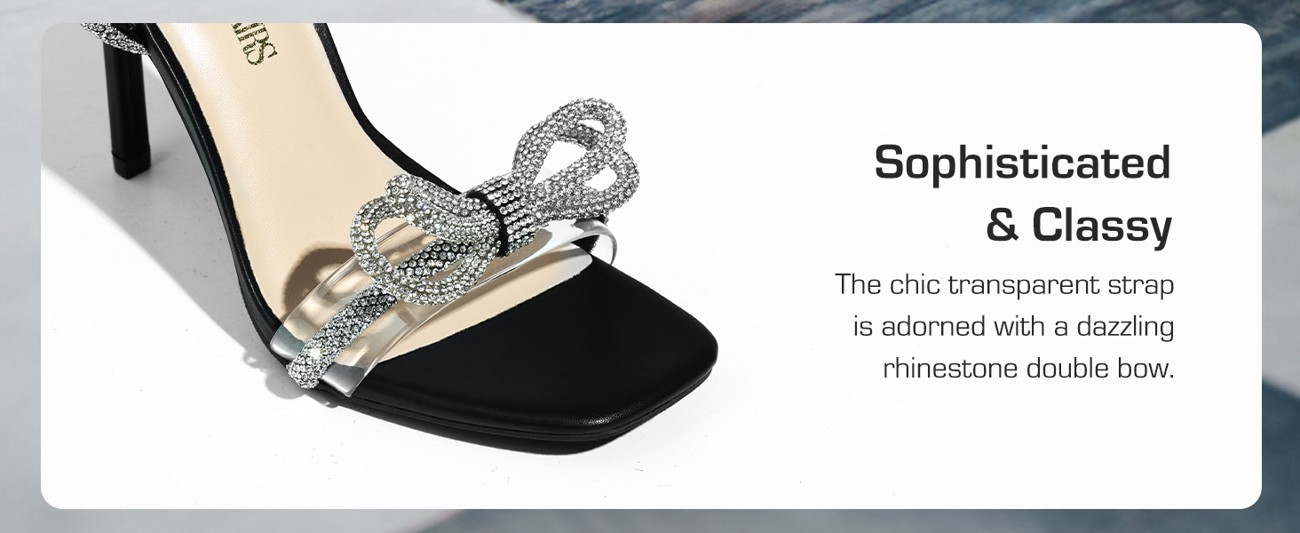 SILVER Square Toe Rhinestone Heels With Bow-Dream Pairs