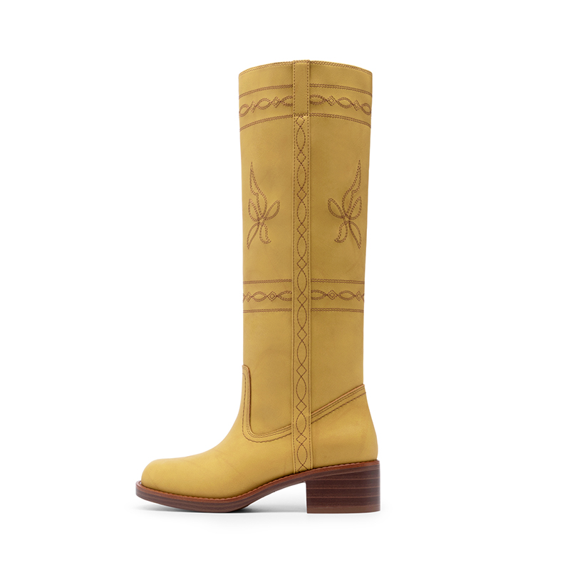 DARK BROWN Women’s Knee-High Western Boots | Square Toe Embroidered ...