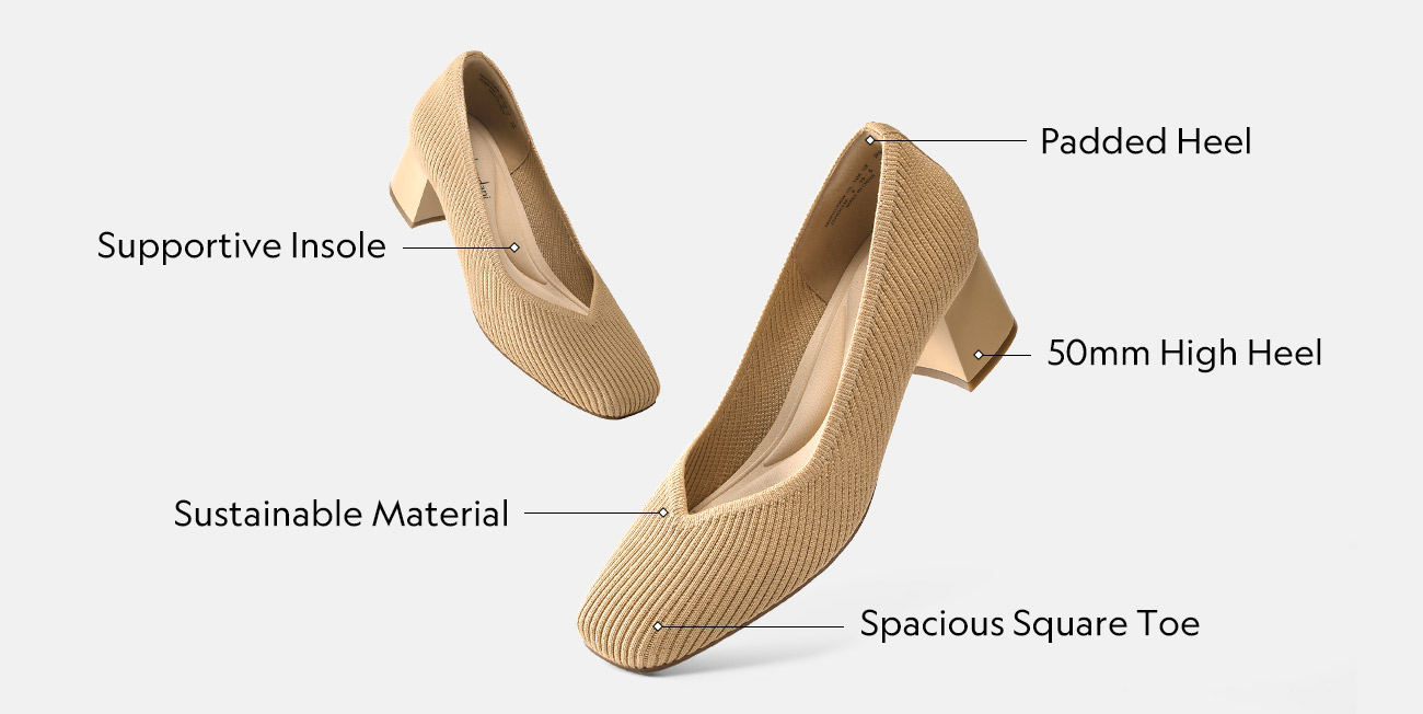 BEIGE Women's Square-Toe Knit Pumps-Dream Pairs