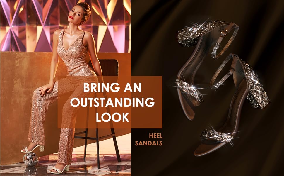 BLACK RHINESTONE Women's 3-Inch Rhinestone Chunky Heel Sandals-Dream Pairs