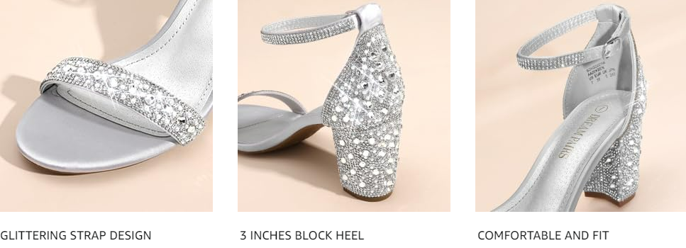 BLACK RHINESTONE Women's 3-Inch Rhinestone Chunky Heel Sandals-Dream Pairs