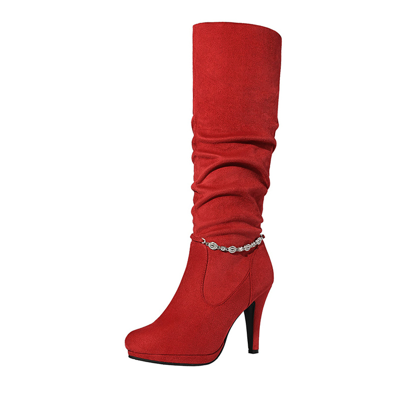 BLACK NUBUCK Women's Knee-High Platform Heeled Boots