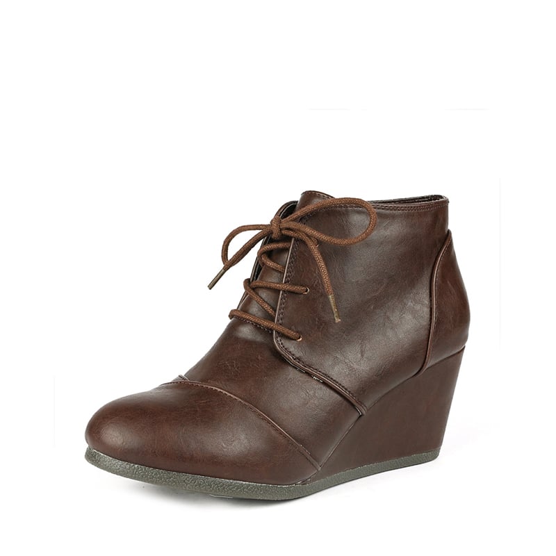 BROWN Low Wedge Ankle Boots | Lace Up Wedges-Dream Pairs