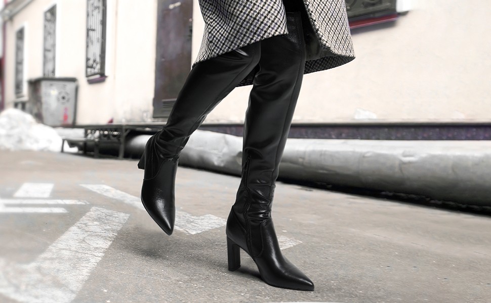 BLACK SUEDE Women's Stretch Thigh High Boots-Dream Pairs