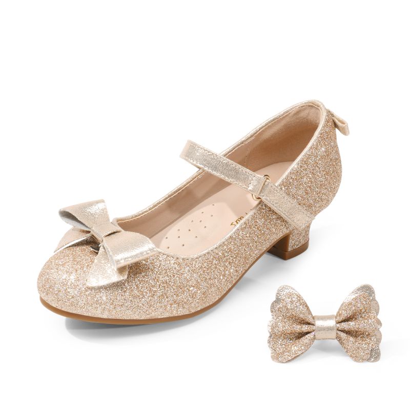 Girls Glitter Low Heels | Mary Jane Dress Shoes-Dream Pairs