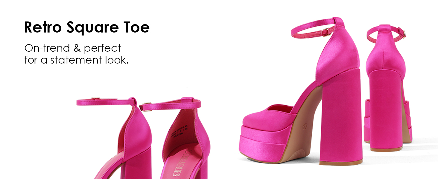 BLACK SATIN Ankle Strap Chunky High Heel Platform Pumps | -Dream Pairs