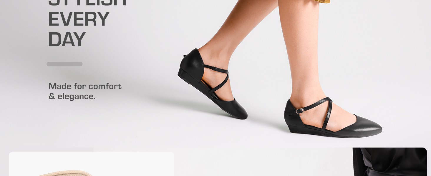 BLACK PU Low Heel Wedge Flat Shoes-Dream Pairs