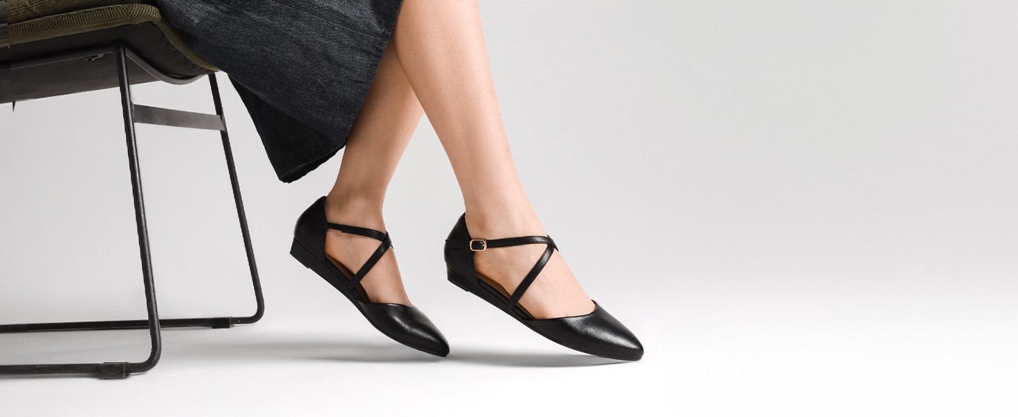 BLACK PU Low Heel Wedge Flat Shoes-Dream Pairs