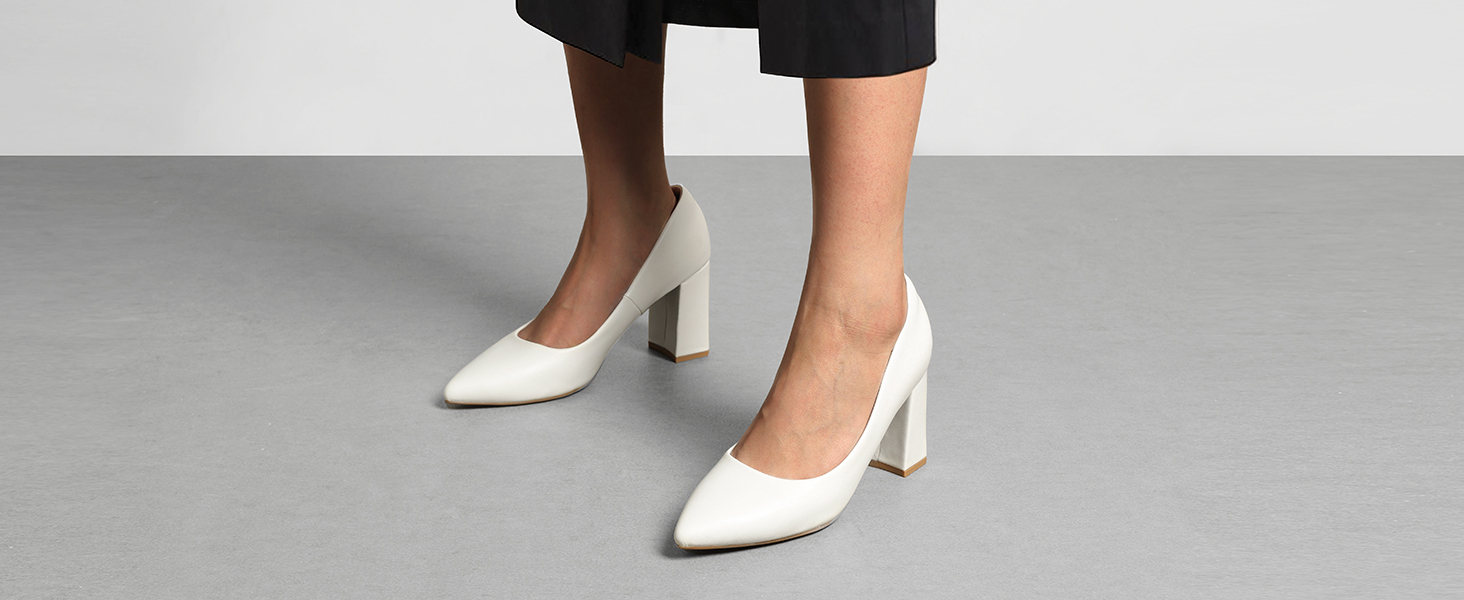 BLACK Pointed Toe High Block Heel Pumps-Dream Pairs