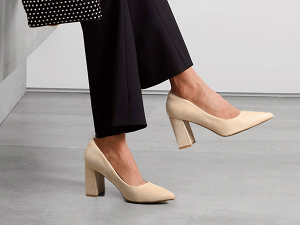 BLACK Pointed Toe High Block Heel Pumps-Dream Pairs