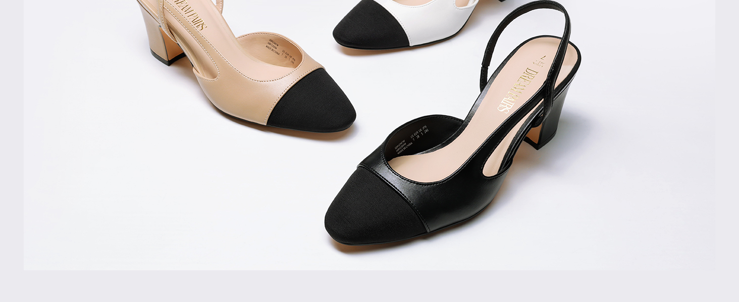 BLACK Women's Slingback Cap-Toe Pumps-Dream Pairs