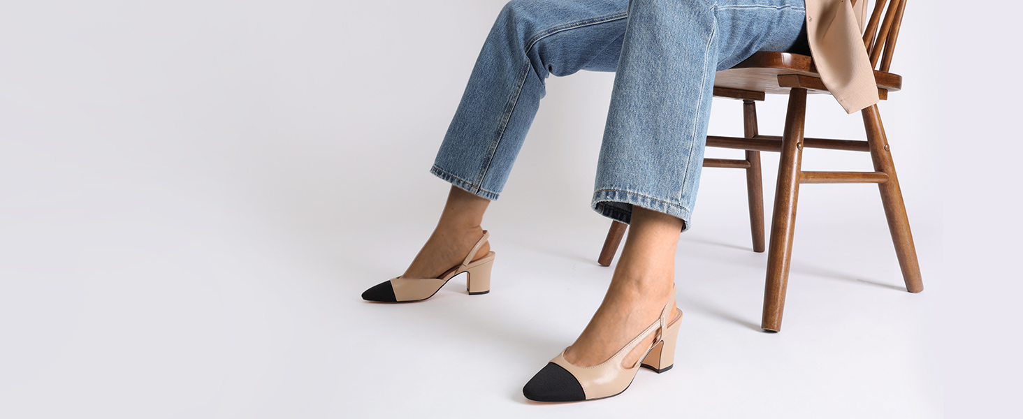 WHITE Women's Slingback Cap-Toe Pumps-Dream Pairs