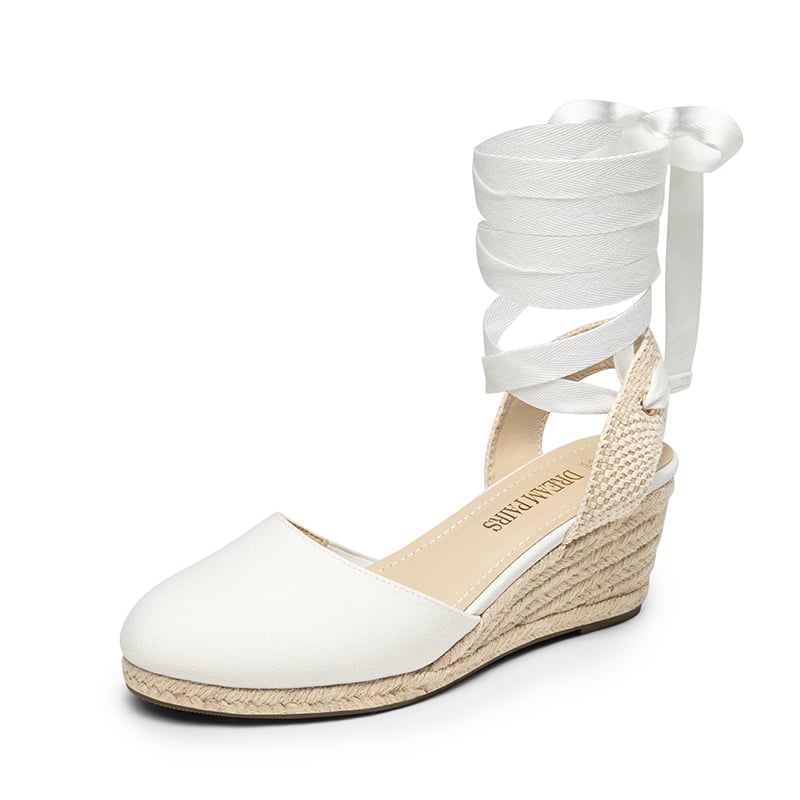 NAVY CANVAS Women's Lace-Up Espadrille Sandals-Dream Pairs