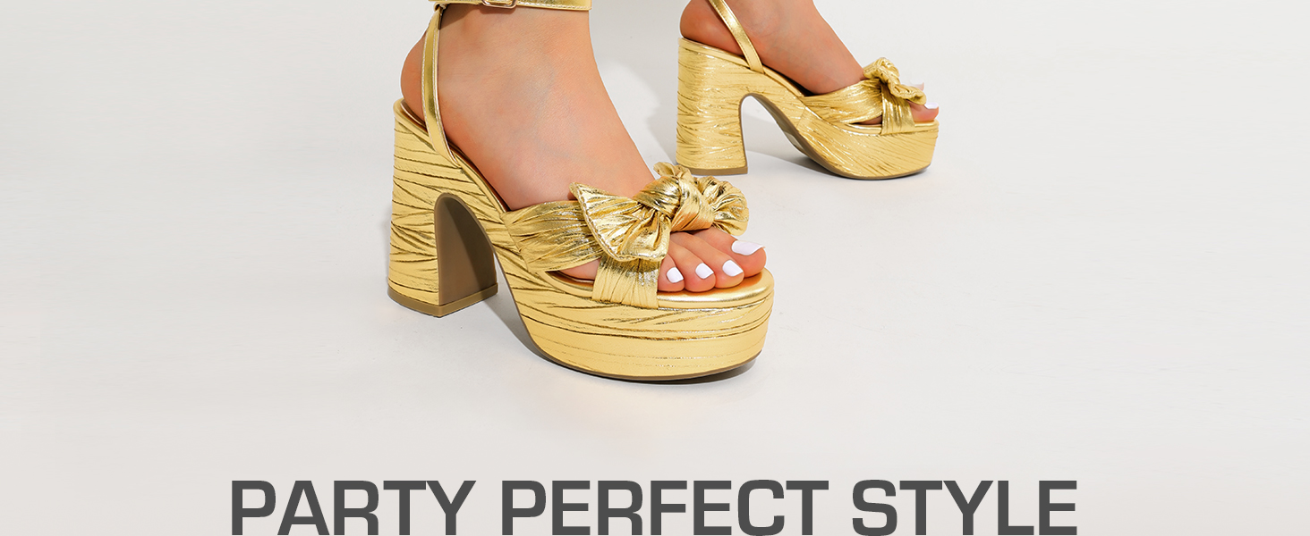 GOLD Women's Bow Platform Sandals-Dream Pairs