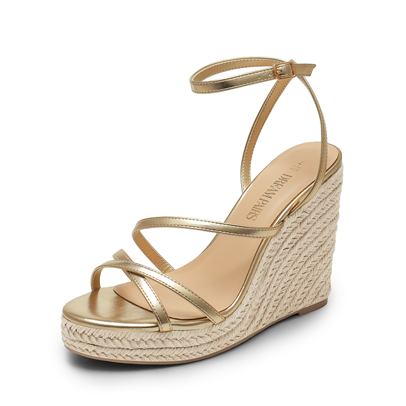 GOLD Espadrille Strappy Platform Sandals-dreampairs