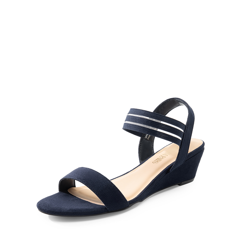 NAVY SUEDE Slip on Elastic Strap Wedge Sandals-dreampairs