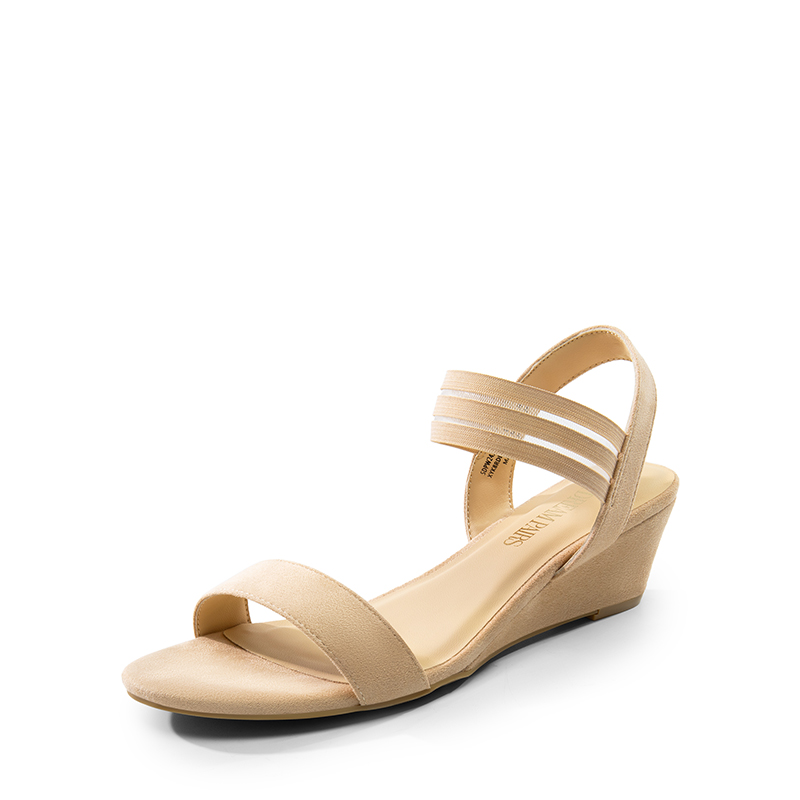 NUDE SUEDE Slip on Elastic Strap Wedge Sandals-dreampairs