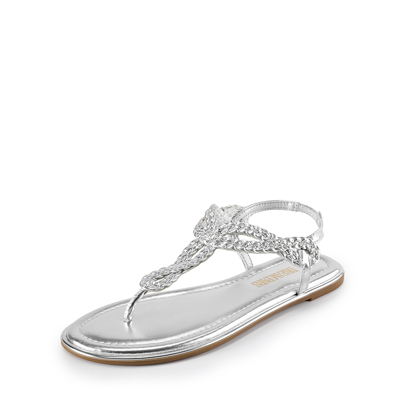 SILVER Women's Comfortable T-Strap Thong Flat Sandals-Dream Pairs
