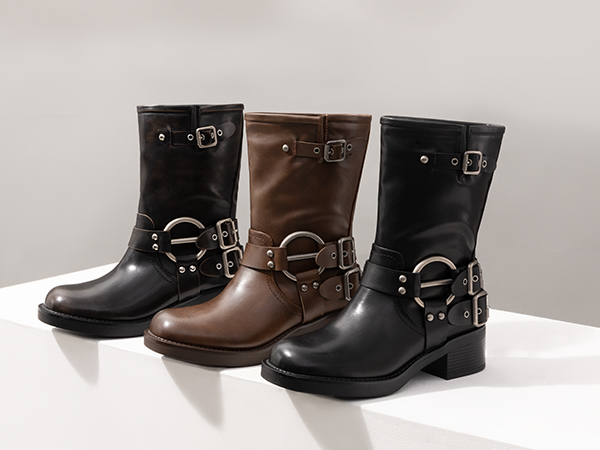 BLACK BROWN Women's Motorcycle Mid-Calf Boots-Dream Pairs