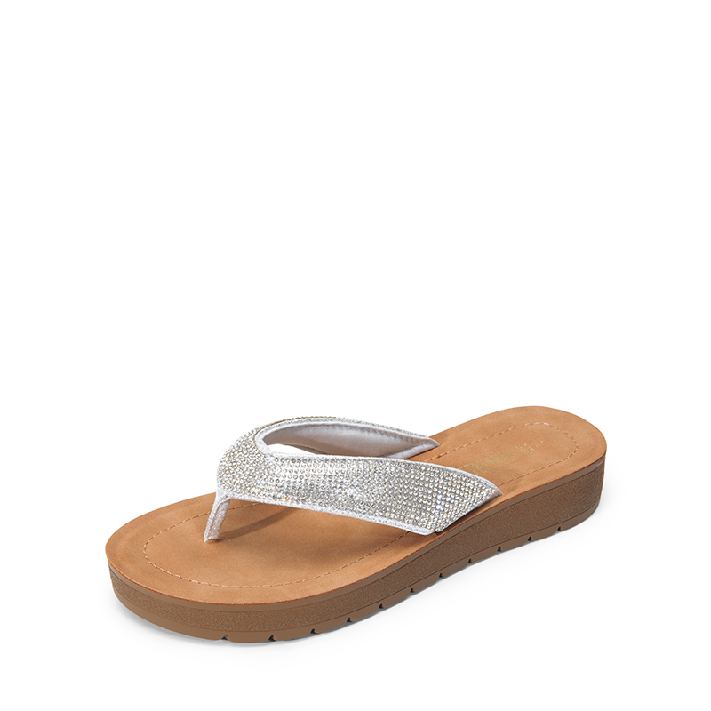 SILVER RHINESTONE Women's Rhinestone Arch Support Flip Flops-Dream Pairs