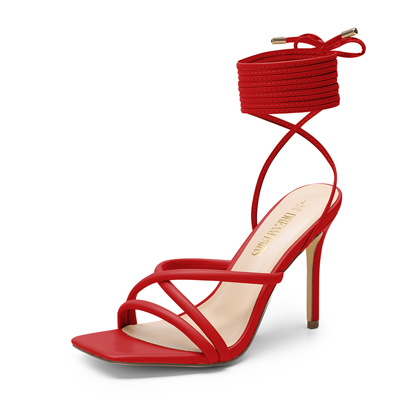Square Toe Strappy Stiletto Heel Sandals-DREAM PAIRS