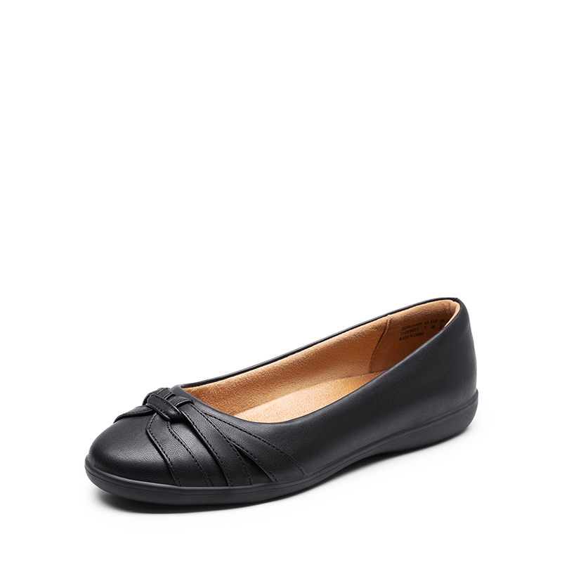 BLACK Women's Comfortable PU Leather Round Toe Flats-DREAM PAIRS
