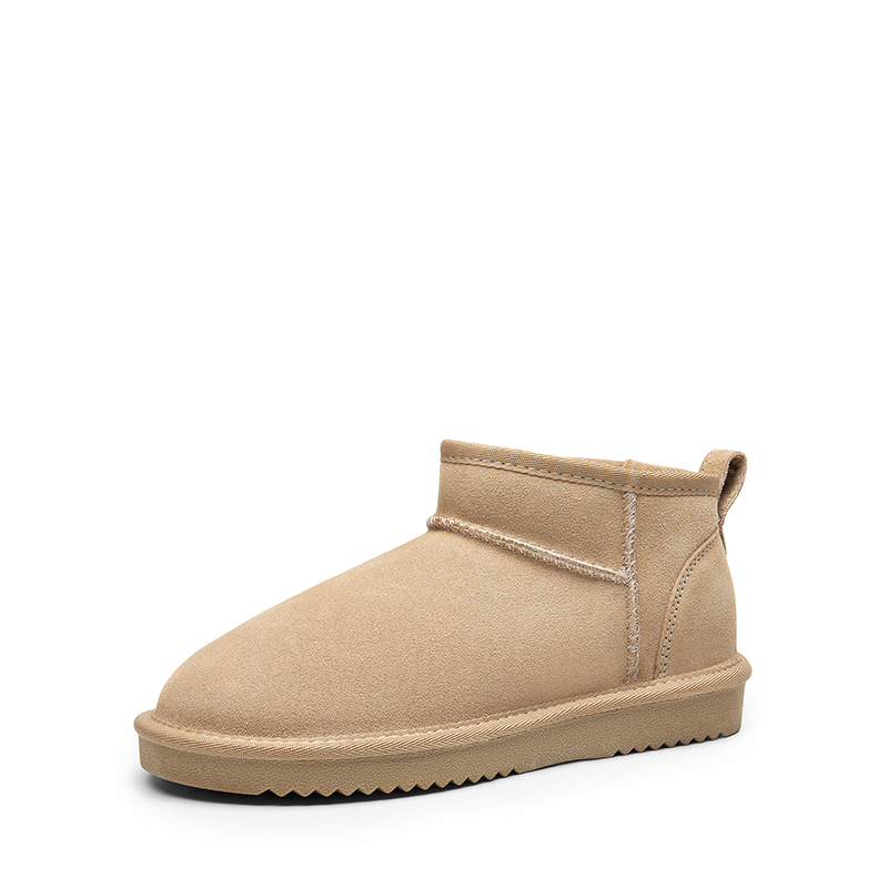CHESTNUT [FuzzyClassic Mini Boot] Splash-Proof Slip-On Suede Snow Boots