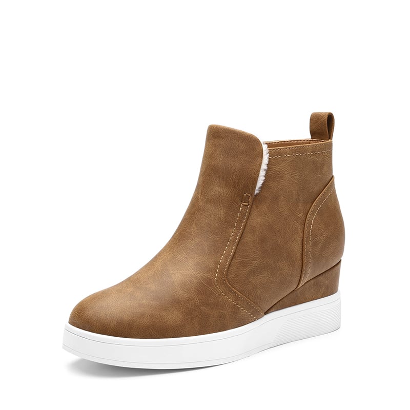 TAN PU Women's Platform Wedge Booties | Ankle Booties-Dream Pairs