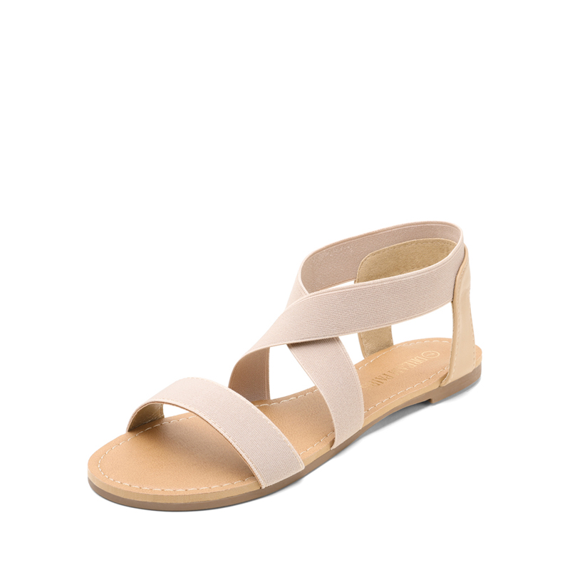 Stretchy Elastic Ankle Strap Flat Sandals-Dream Pairs