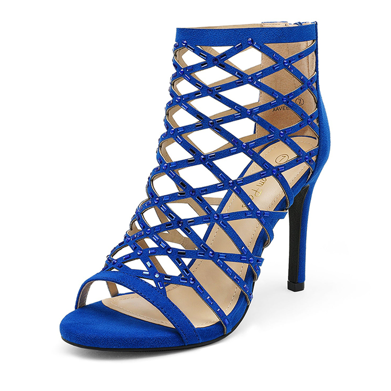 ROYAL BLUE Hollow Out Stiletto Rhinestone Sandals-Dream Pairs