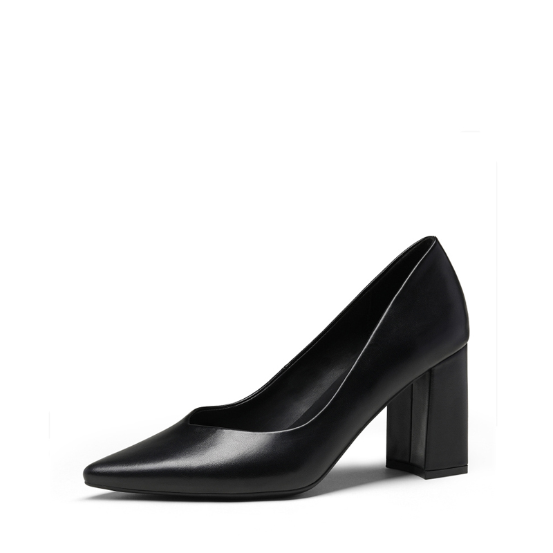 WHITE PU Pointed-Toe High Chunky Heel Pumps-Dream Pairs