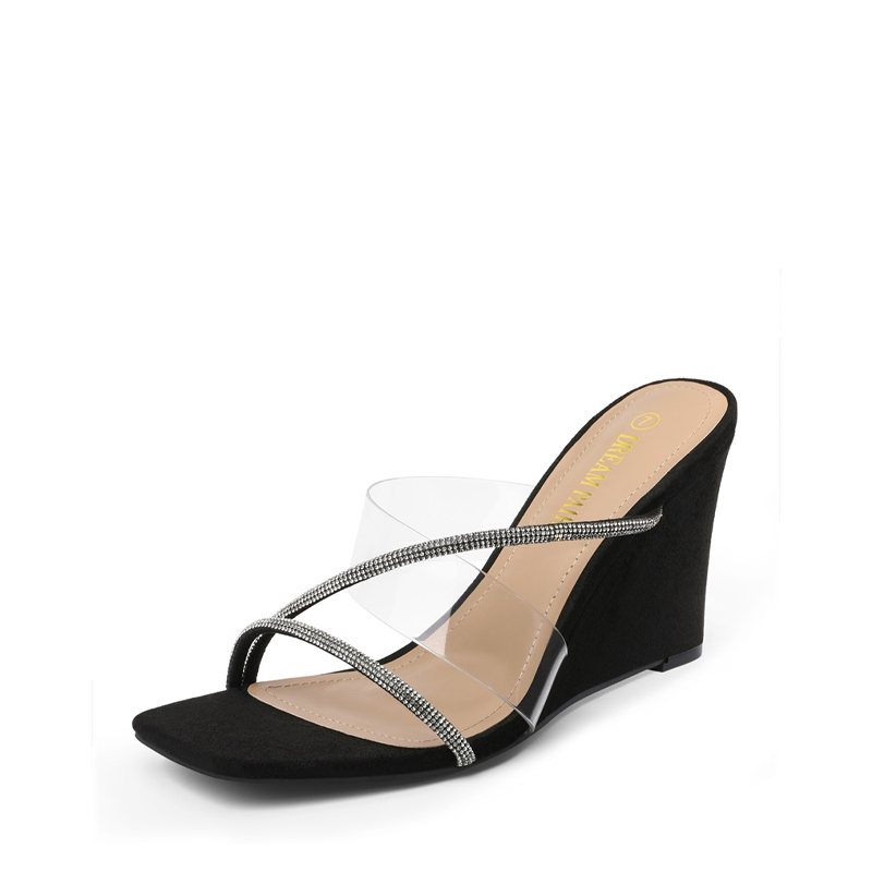 Clear Wedge Sandals | Sparkly Strap Sandals-Dream Pairs