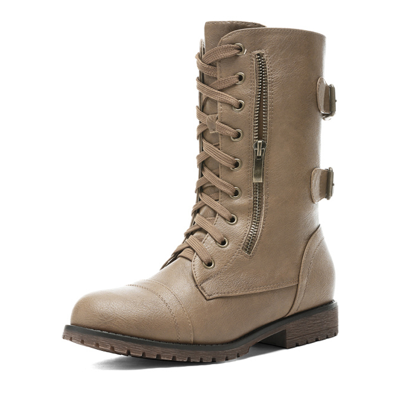 Women's Mid Calf Combat Boots | Faux Fur Boots-Dream Pairs