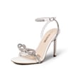 SILVER Square Toe Rhinestone Heels With Bow-Dream Pairs
