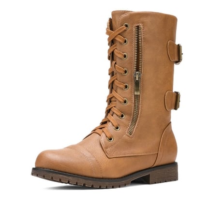 BLACK Women's Lace-up Mid Calf Combat Boots -Dream Pairs