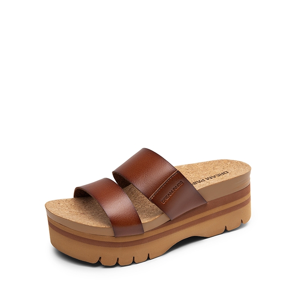 BROWN Double Strap Platform Arch Support Slide Sandals