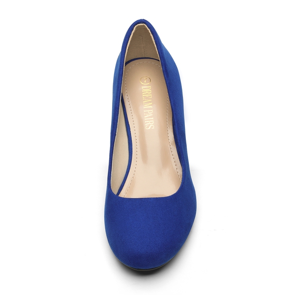 ROYAL BLUE Round Toe Low Heel Pumps-Dream Pairs
