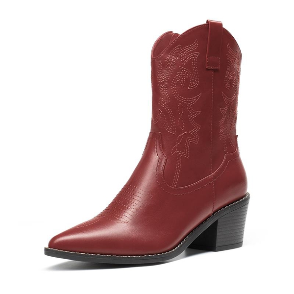 RED Chunky Cowboy Ankle Boots | Cowgirl Boots-Dream Pairs