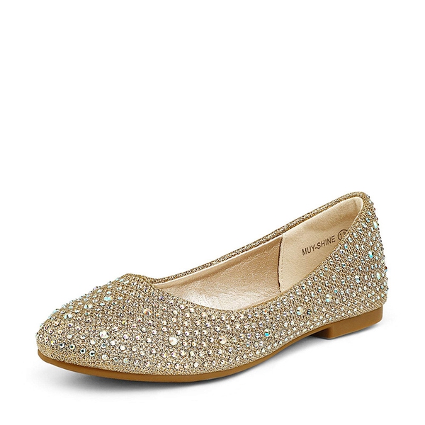 GOLD GLITTER Girl's Rhinestone Flats-Dream Pairs