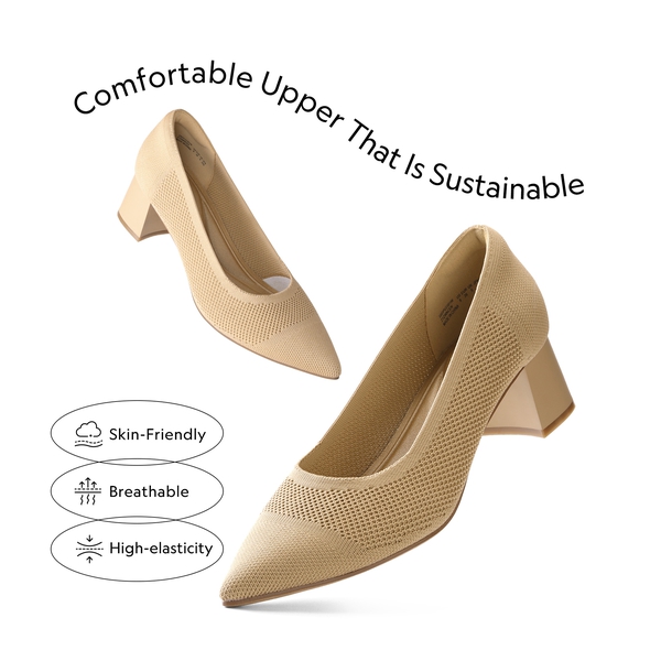 BEIGE Women's Sustainable Heels | Knit Block Heels-Dream Pairs