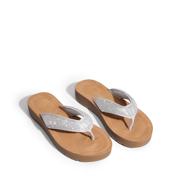 SILVER RHINESTONE Women's Rhinestone Arch Support Flip Flops-Dream Pairs