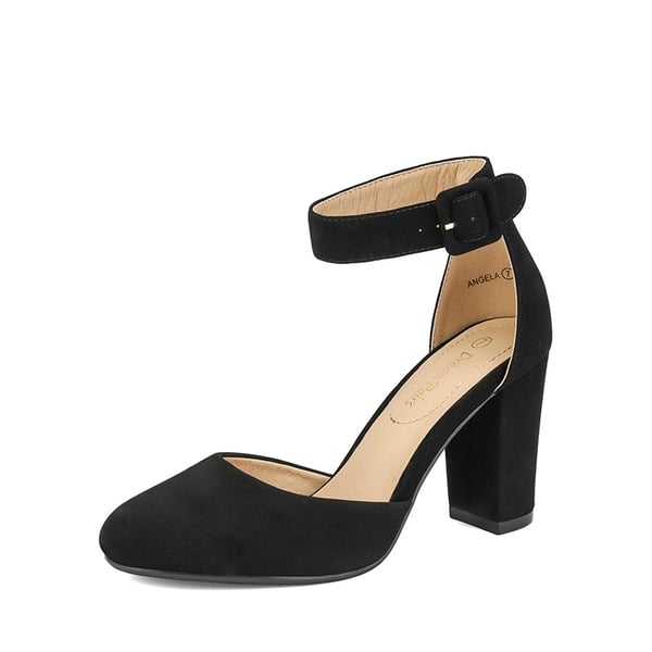 Round Toe 3-inch Chunky Heel Pumps-Dream Pairs