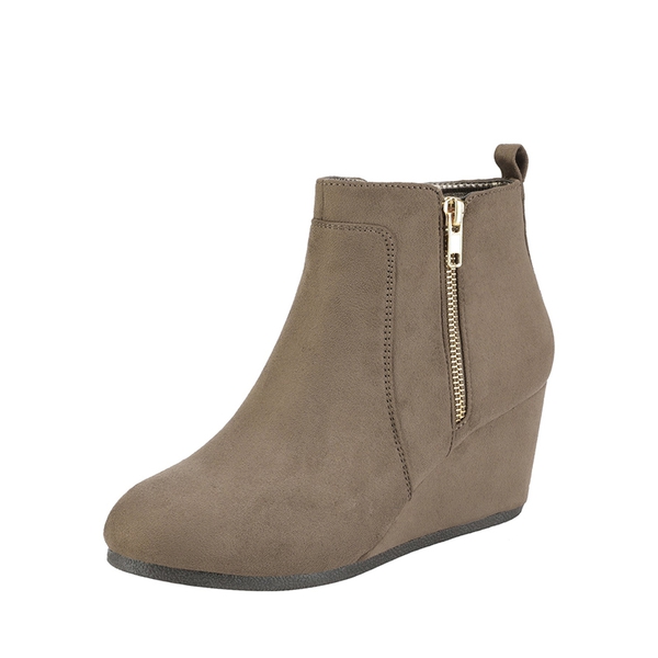 TAUPE SUEDE Women's Pointed-Toe Suede Wedge Bootie-Dream Pairs
