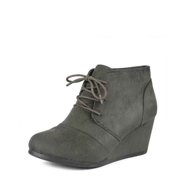 GREY Women's Low Wedge Booties | Lace Up Wedge Boots-Dream Pairs